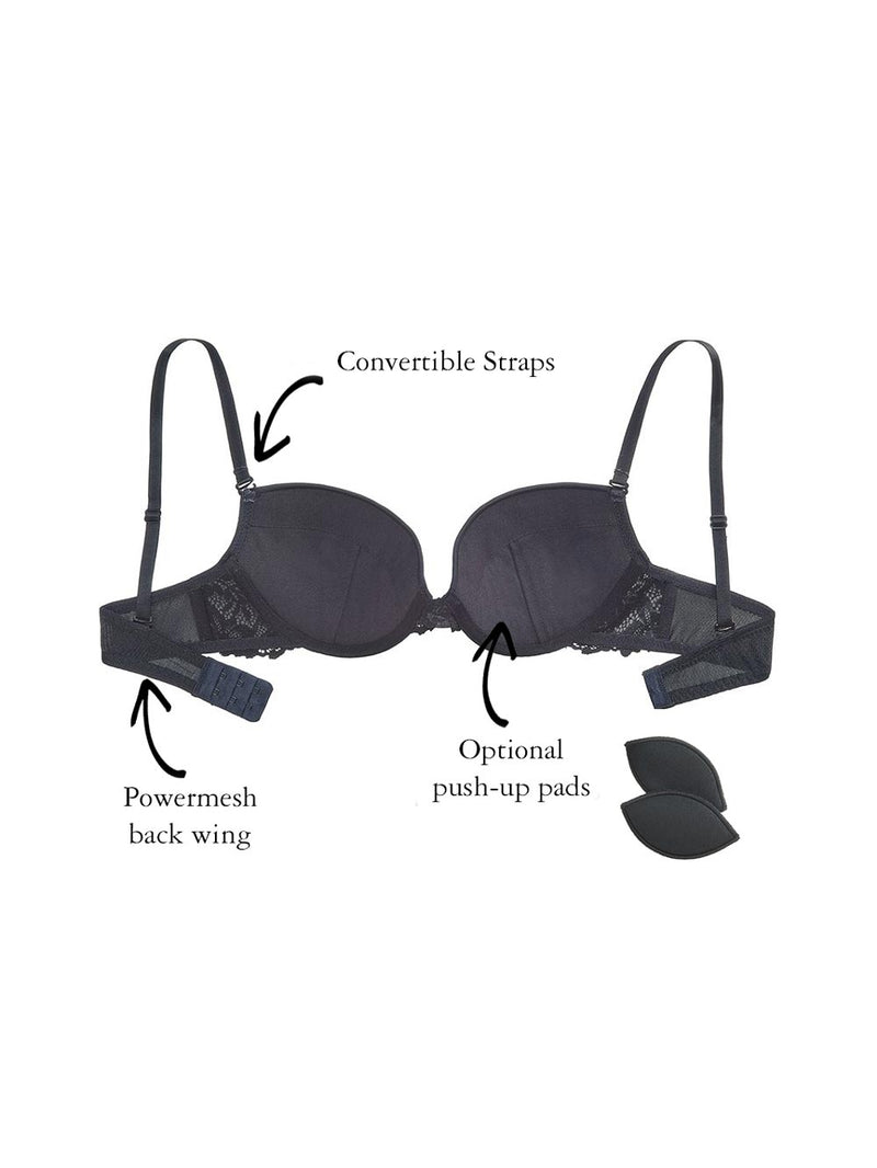 Grace Demi-Cup Bra, Petites, Push-Up, Smooth Cup, Removable Pads